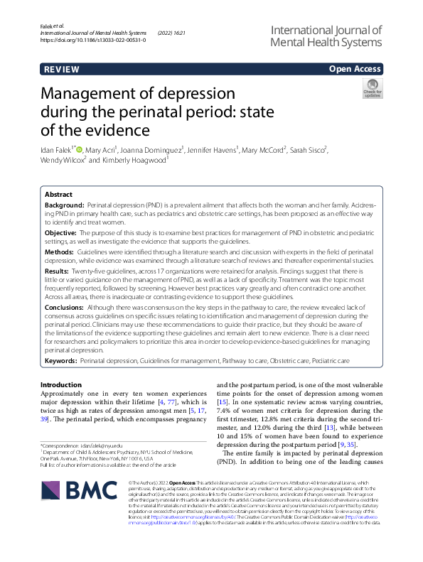 (PDF) Management of depression during the perinatal period: state of ...