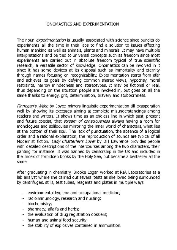 (PDF) ONOMASTICS AND EXPERIMENTATION