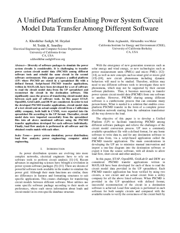 (PDF) A unified platform enabling power system circuit model data ...