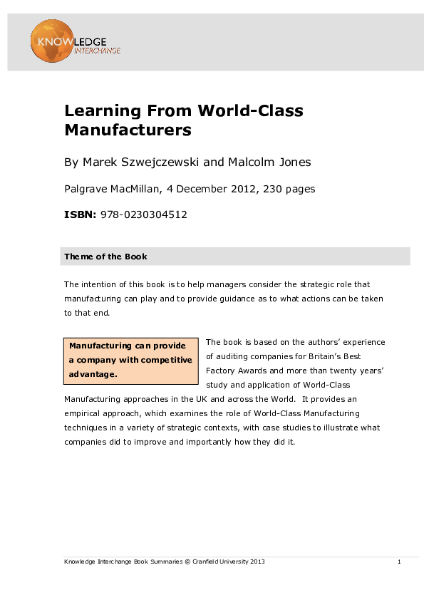 (PDF) Learning From World-Class Manufacturers