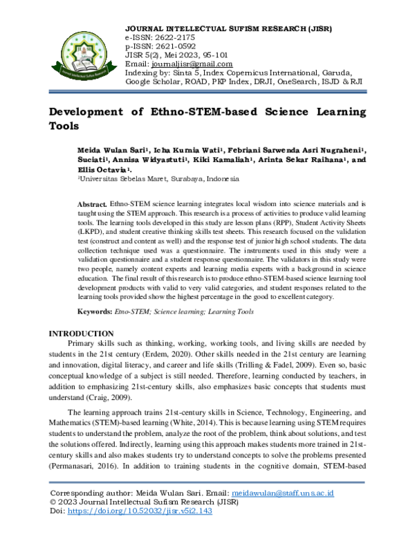 (PDF) Development of Ethno-STEM-based Science Learning Tools