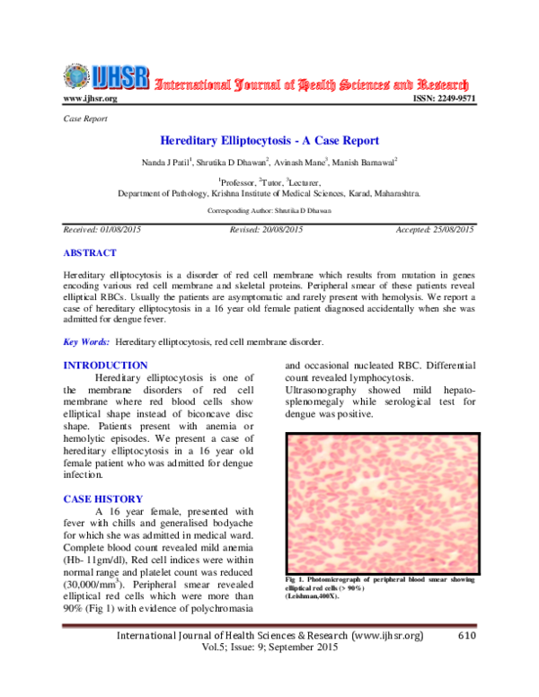 (PDF) Hereditary Elliptocytosis – A Case Report