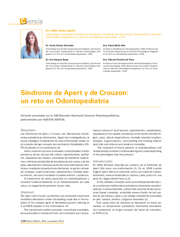 (PDF) Síndrome de Apert y de Crouzon: un reto en Odontopediatría
