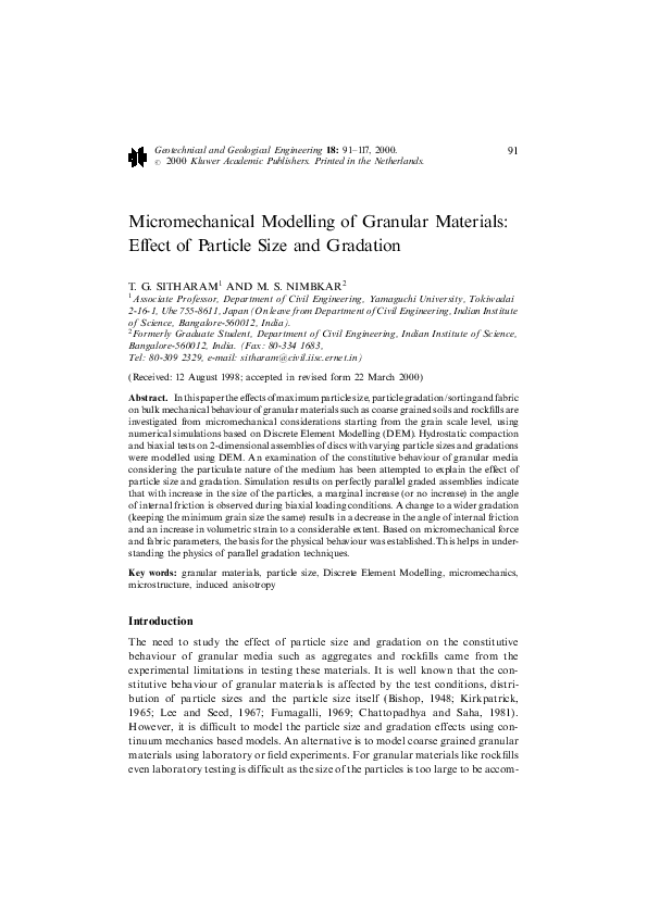 (PDF) Micro-mechanical modelling of granular material. Part 1 ...