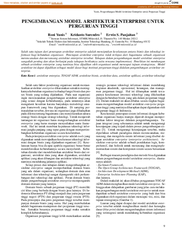 (PDF) Pengembangan Model Arsitektur Enterprise Untuk Perguruan Tinggi