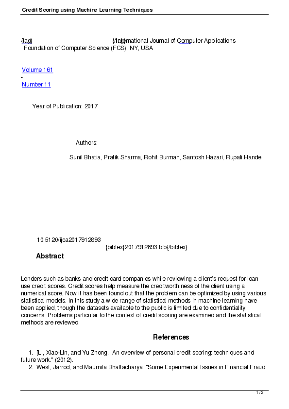 (PDF) Credit Scoring using Machine Learning Techniques