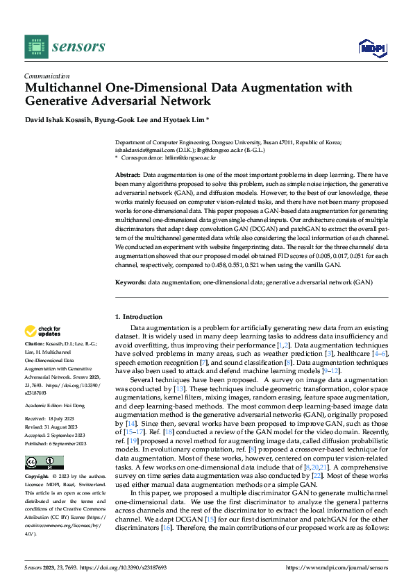 (PDF) Multichannel One-Dimensional Data Augmentation with Generative Adversarial Network
