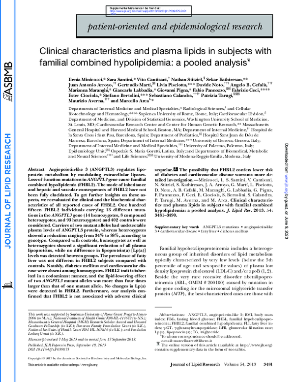 (PDF) Clinical characteristics and plasma lipids in subjects with ...