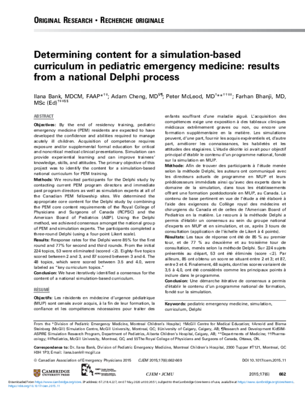 (PDF) Determining content for a simulation-based curriculum in pediatric emergency medicine ...