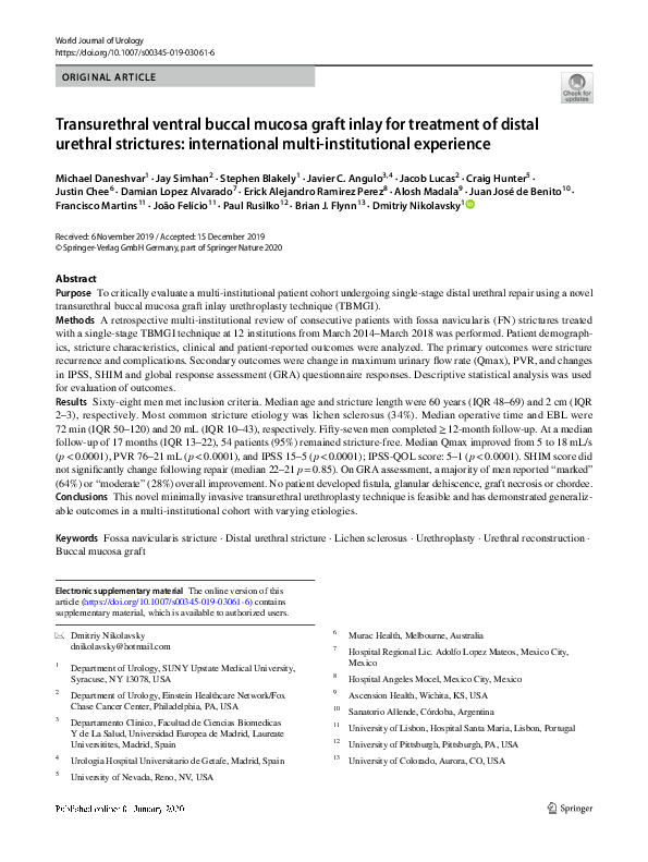 (PDF) Transurethral ventral buccal mucosa graft inlay urethroplasty for ...