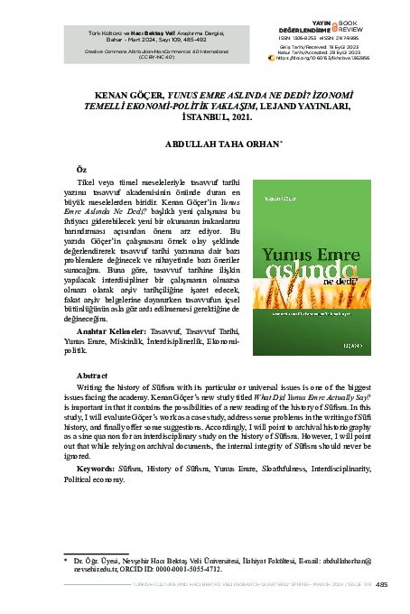 (PDF) KENAN GÖÇER, YUNUS EMRE ASLINDA NE DEDİ? İZONOMİ TEMELLİ EKONOMİ ...