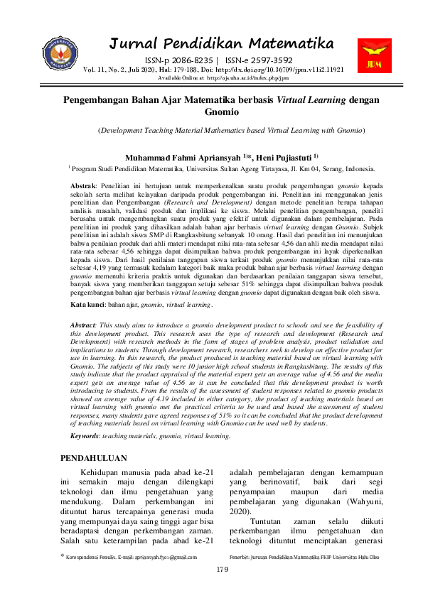 (PDF) Pengembangan Bahan Ajar Matematika berbasis Virtual Learning dengan Gnomio