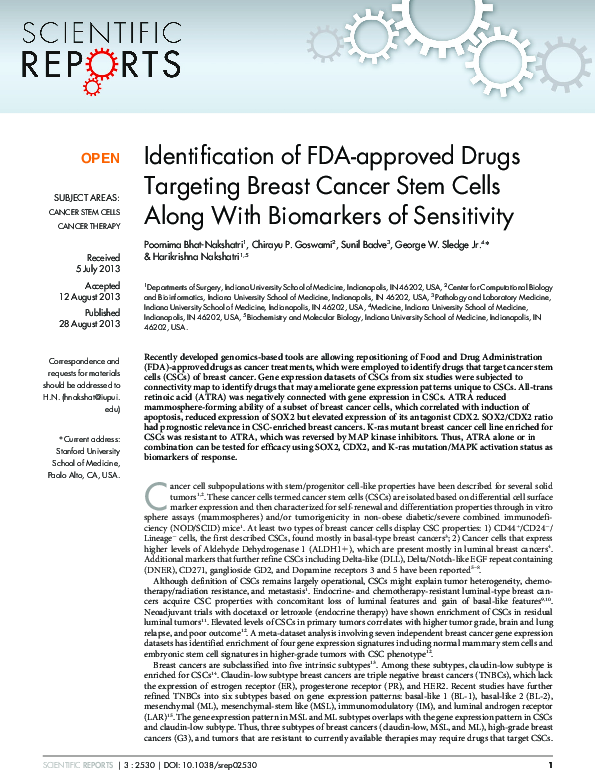 (PDF) Identification of FDA-approved Drugs Targeting Breast Cancer Stem ...
