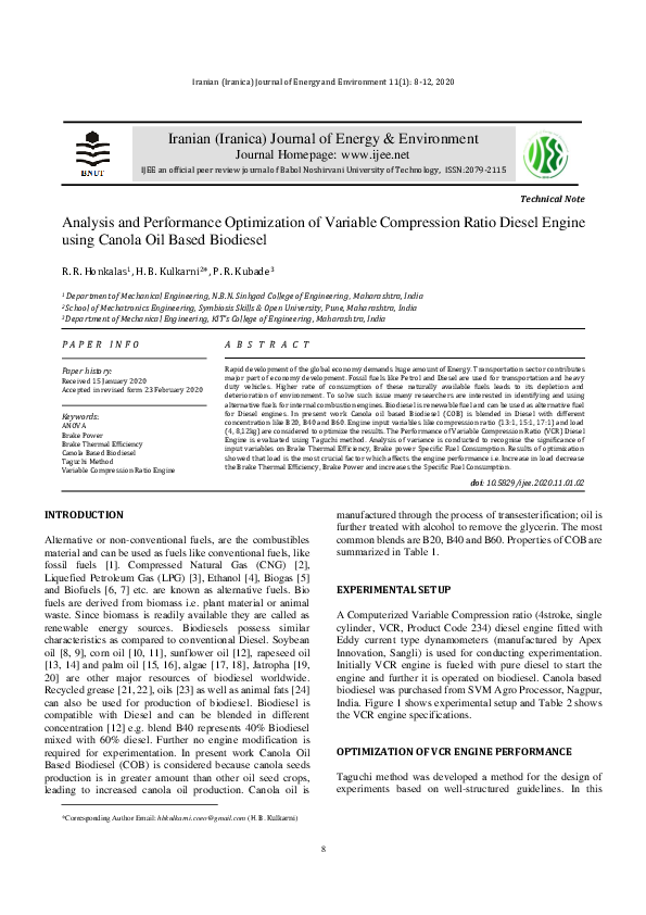 (PDF) Analysis and Performance Optimization of Variable Compression Ratio Diesel Engine using ...