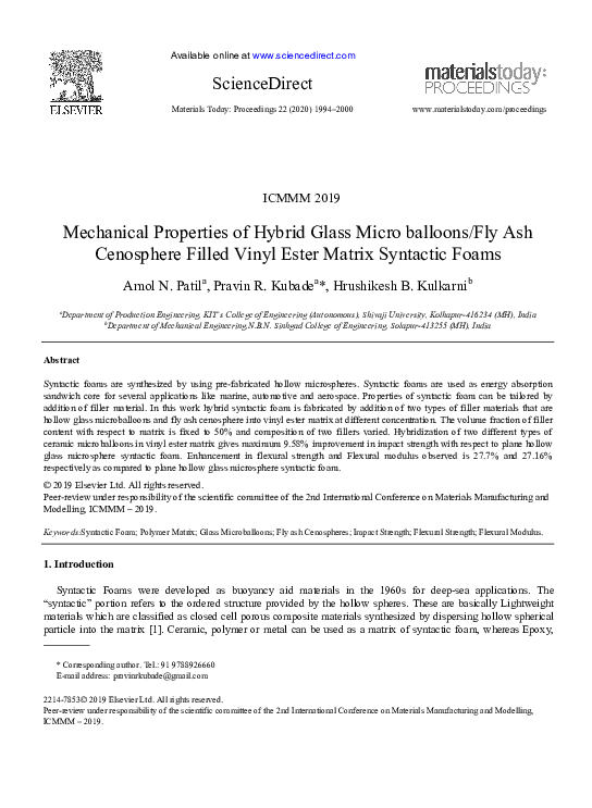 (PDF) Mechanical Properties of Hybrid Glass Micro balloons/Fly Ash ...