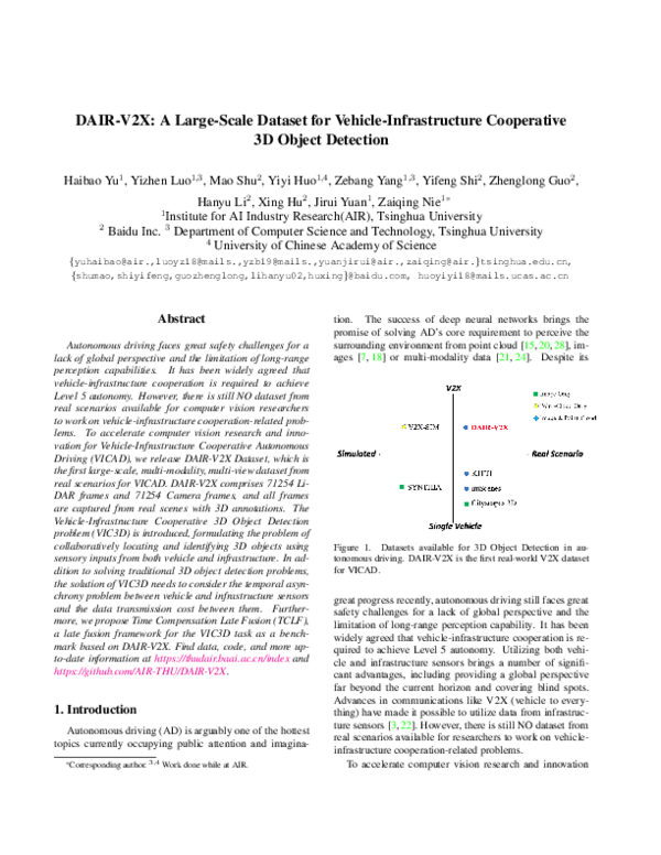 Pdf Dair V2x A Large Scale Dataset For Vehicle Infrastructure