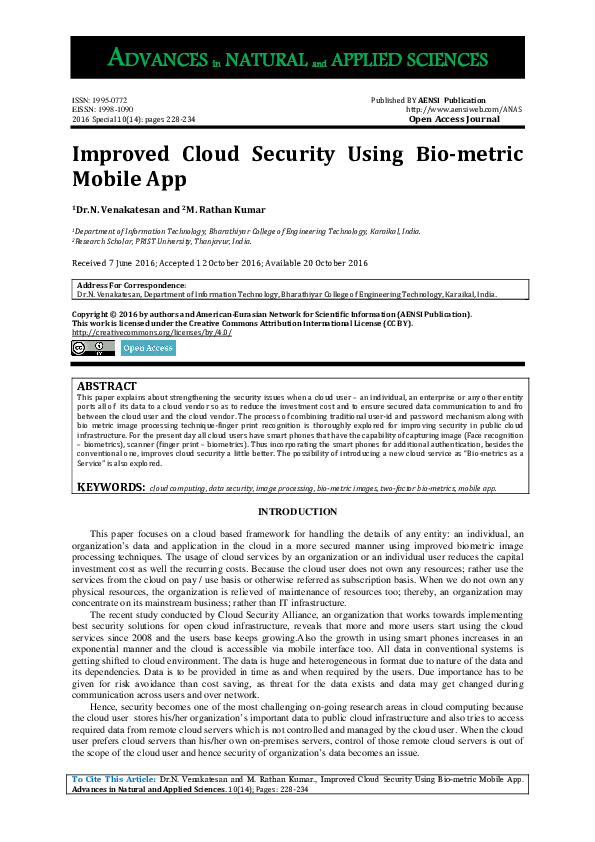 (PDF) Improved Cloud Security Using Biometric Mobile App | rathan kumar - Academia.edu