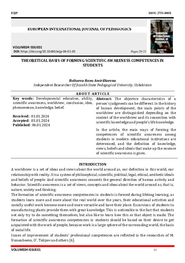 (PDF) THEORETICAL BASIS OF FORMING SCIENTIFIC AWARENESS COMPETENCES IN ...