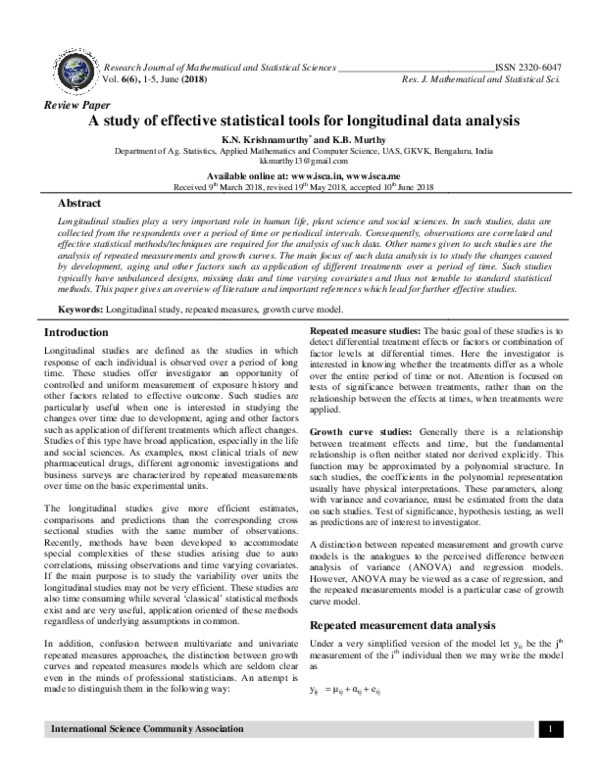 (PDF) A study of effective statistical tools for longitudinal data analysis