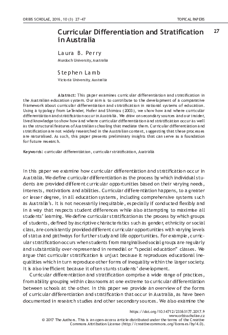 (PDF) Curricular Differentiation and Stratification in Australia