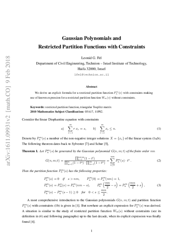 Gaussian Polynomials And Restricted Partition Functions With Constraints