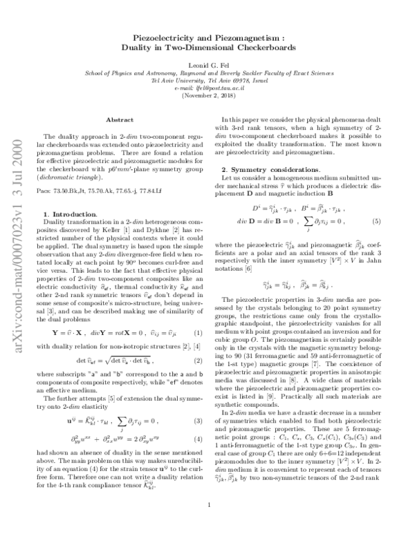 (PDF) Piezoelectricity and Piezomagnetism: Duality in two-dimensional checkerboards