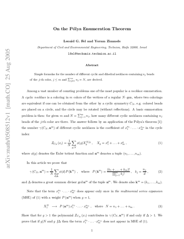 (PDF) On the Pólya Enumeration Theorem