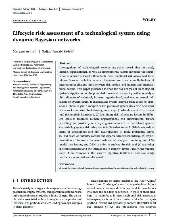 (PDF) Lifecycle risk assessment of a technological system using dynamic Bayesian networks