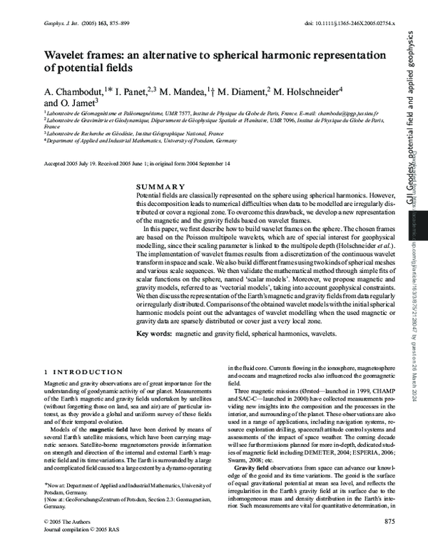 (PDF) Wavelet frames: an alternative to spherical harmonic representation of potential fields