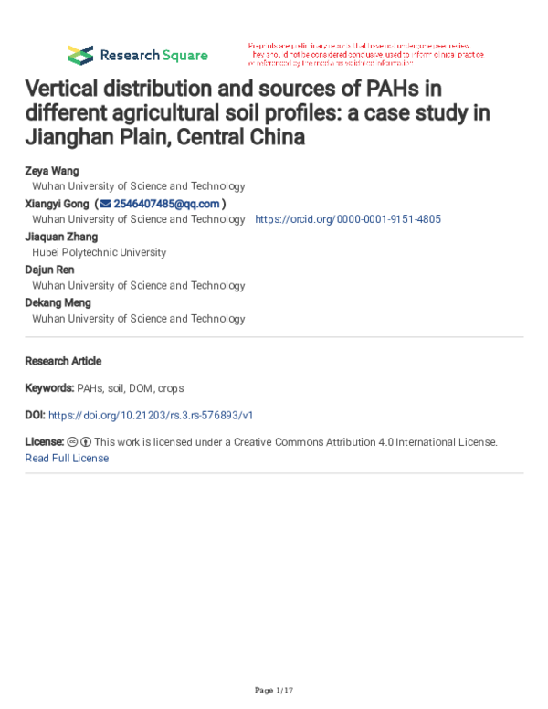 (PDF) Vertical distribution and sources of PAHs in different ...