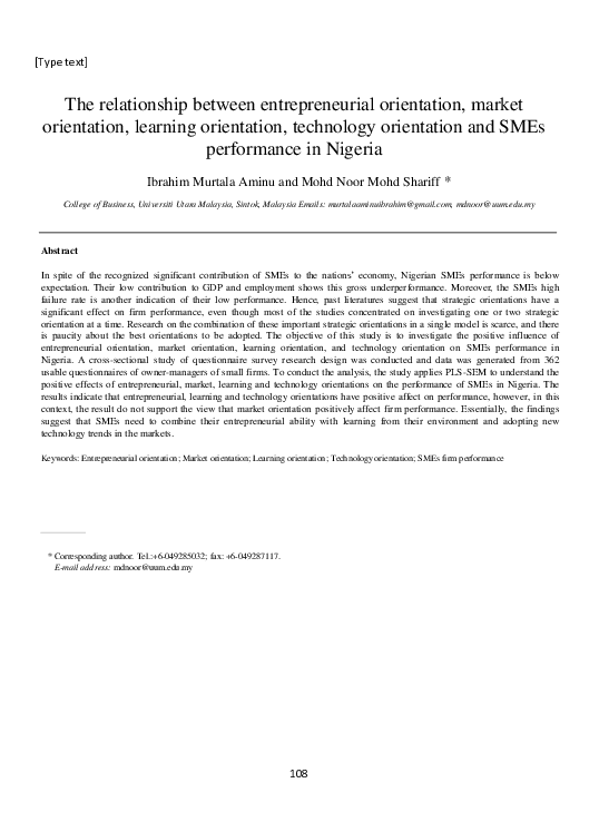 (PDF) The relationship between entrepreneurial orientation, market orientation, learning ...