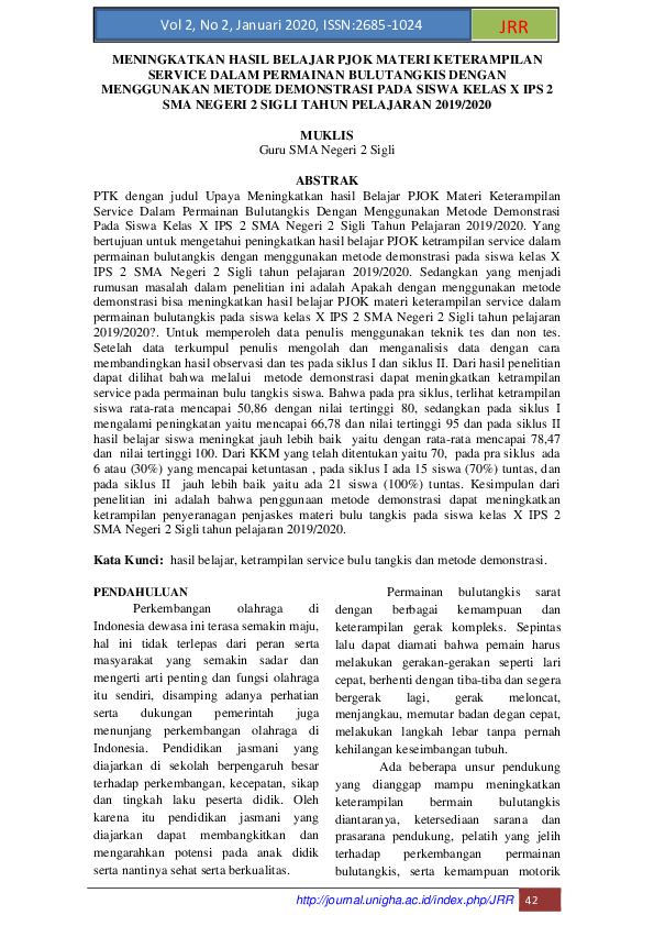 (PDF) Meningkatkan Hasil Belajar Pjok Materi Keterampilan Service Dalam ...