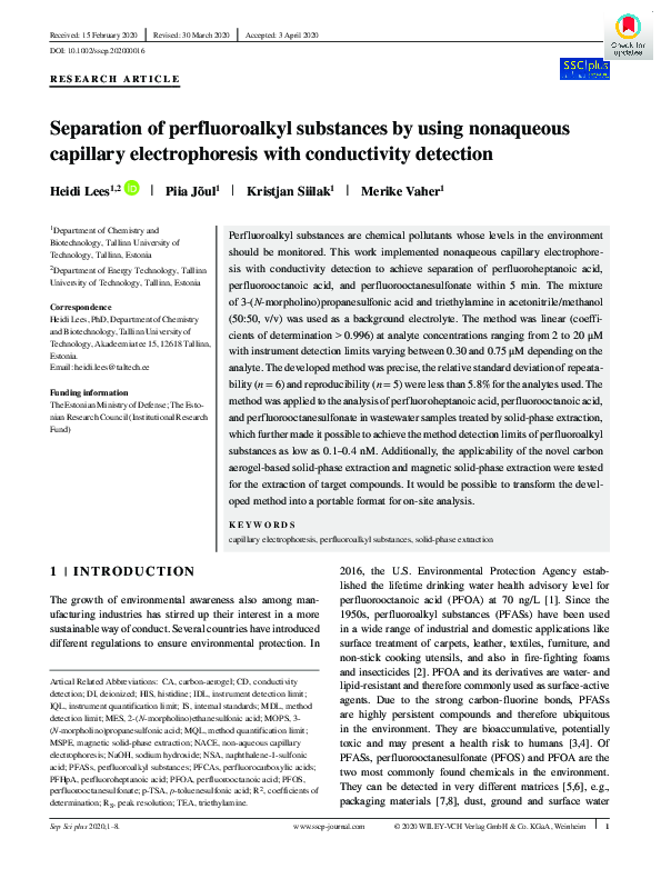 (PDF) Separation of perfluoroalkyl substances by using nonaqueous ...