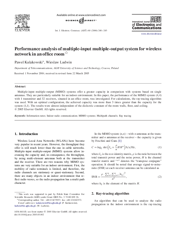 (PDF) Performance analysis of multiple-input multiple-output system for wireless network in an ...