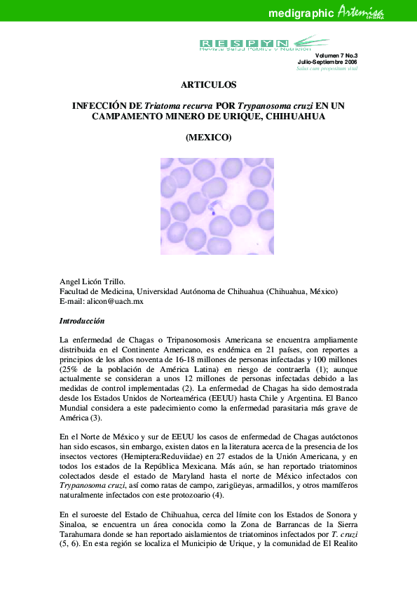 (PDF) Infección de Triatoma recurva por Trypanosoma cruzi en un ...