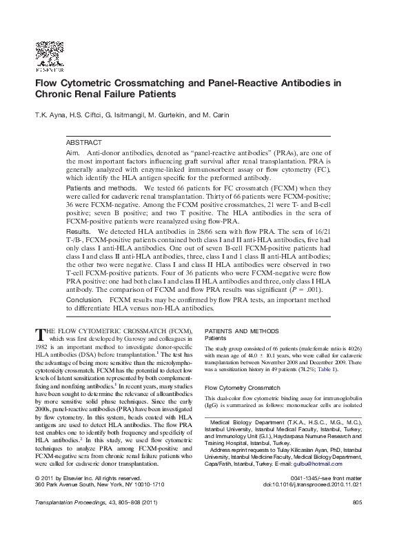(PDF) Flow Cytometric Crossmatching and Panel-Reactive Antibodies in ...