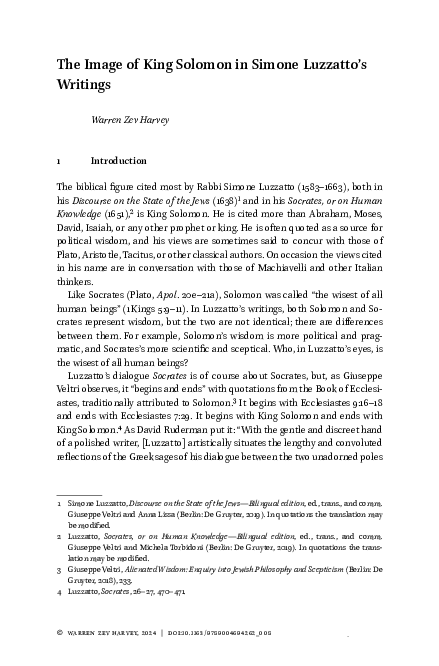(PDF) Warren Zev Harvey, “The Image of King Solomon in Simone Luzzatto ...