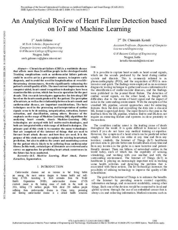 (PDF) An Analytical Review of Heart Failure Detection based on IoT and Machine Learning
