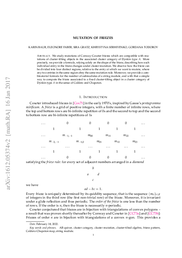 (PDF) Mutation of friezes