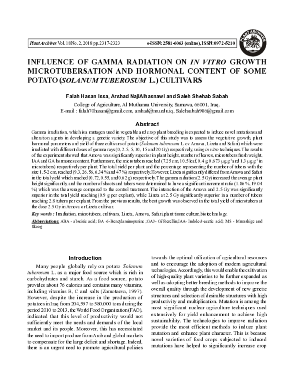 (PDF) Influence of Gamma Radiation on in Vitro Growth Microtubersation ...
