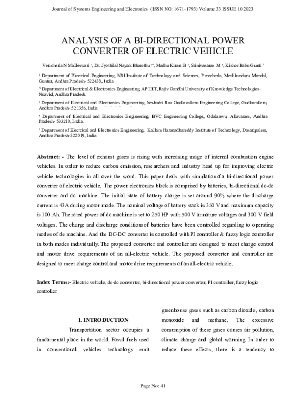 (PDF) ANALYSIS OF A BI-DIRECTIONAL POWER CONVERTER OF ELECTRIC VEHICLE