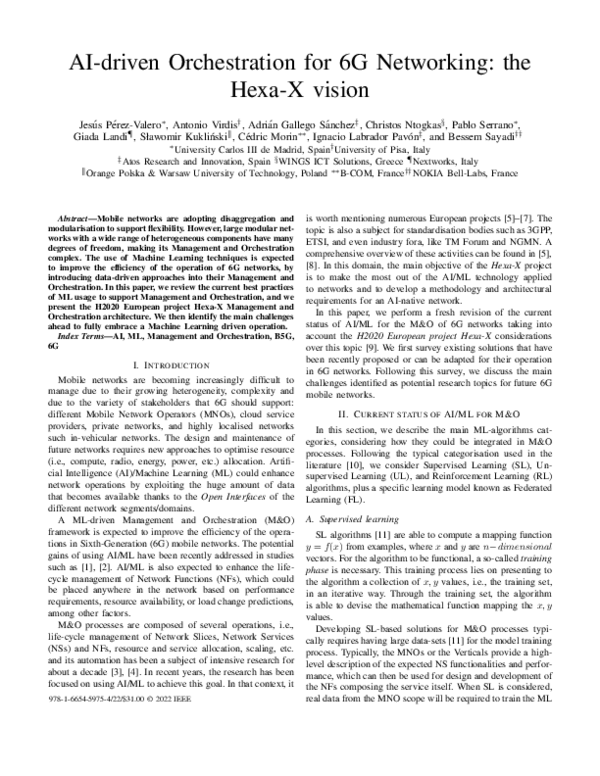(PDF) AI-driven Orchestration for 6G Networking: the Hexa-X vision