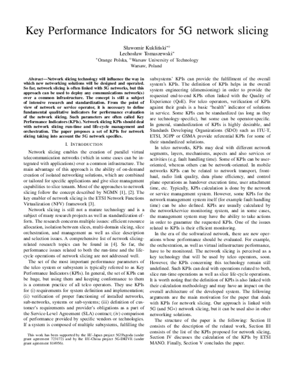 (PDF) Key Performance Indicators for 5G network slicing