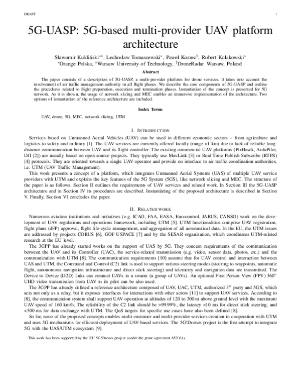 (PDF) 5G-UASP: 5G-based multi-provider UAV platform architecture