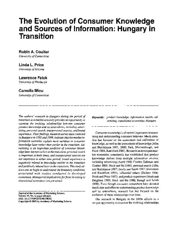(PDF) The Evolution of Consumer Knowledge and Sources of Information ...