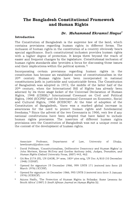 (PDF) The Bangladesh Constitutional Framework and Human Rights