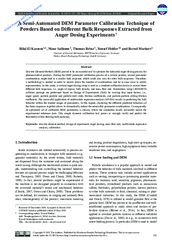(PDF) A Semi-Automated DEM Parameter Calibration Technique of Powders Based on Different Bulk ...