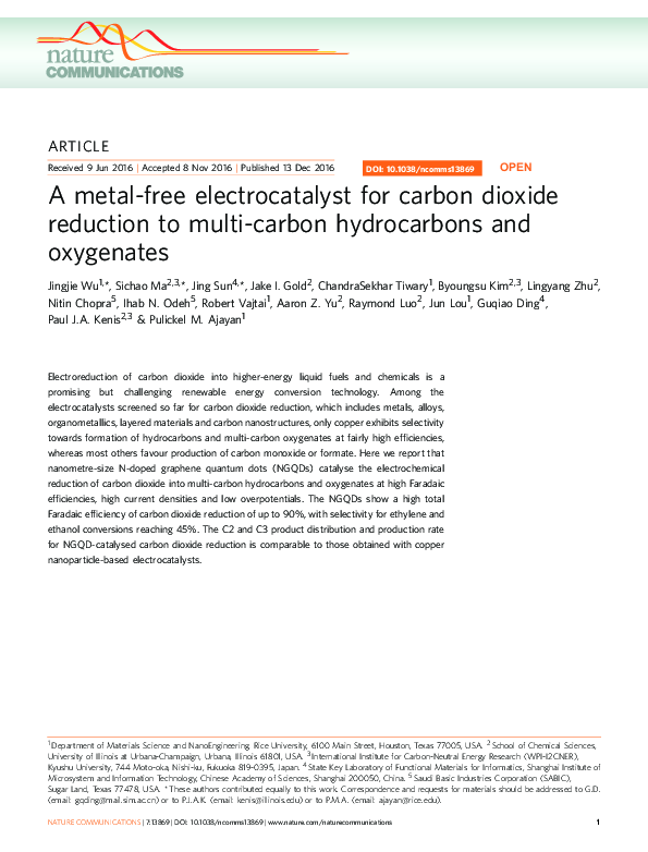 (PDF) A metal-free electrocatalyst for carbon dioxide reduction to ...