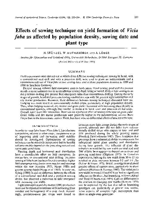(PDF) Effects of sowing technique on yield formation of Vicia faba as affected by population ...