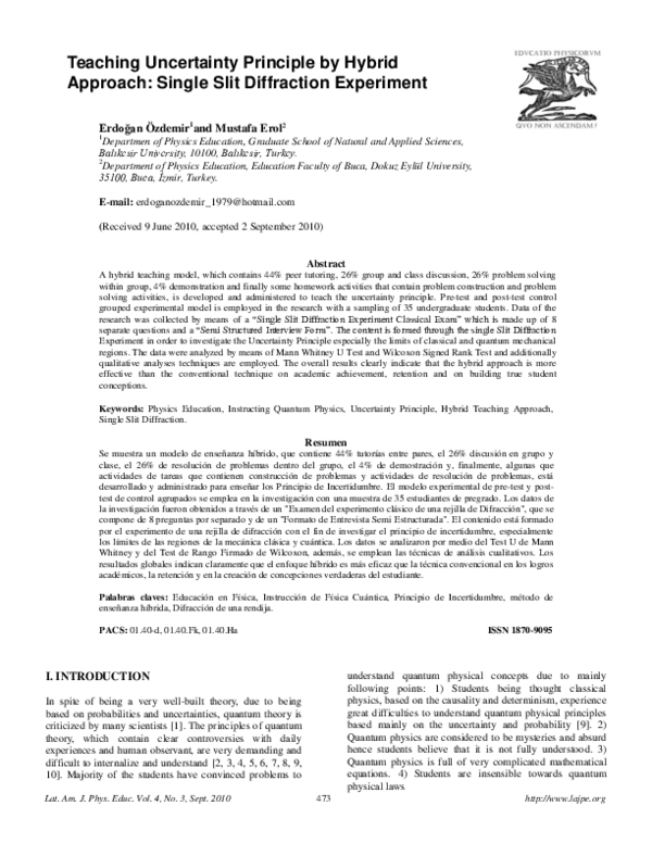(PDF) Teaching Uncertainty Principle by Hybrid Approach: Single Slit ...
